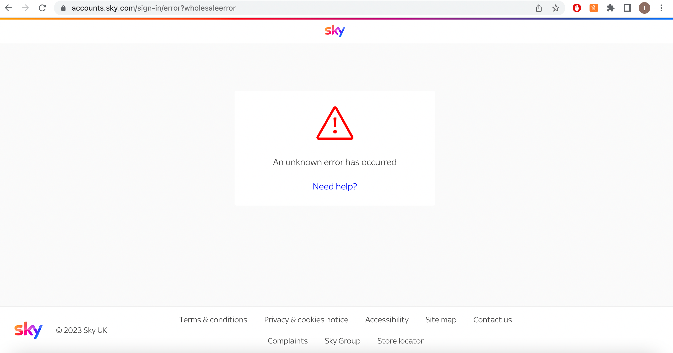 Sky sports on web browser - an unknown error has occurred, wholesale ...