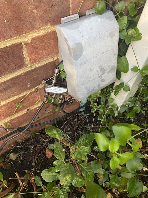 Virgin media Outside cable box’s cable and connector are exposed ...