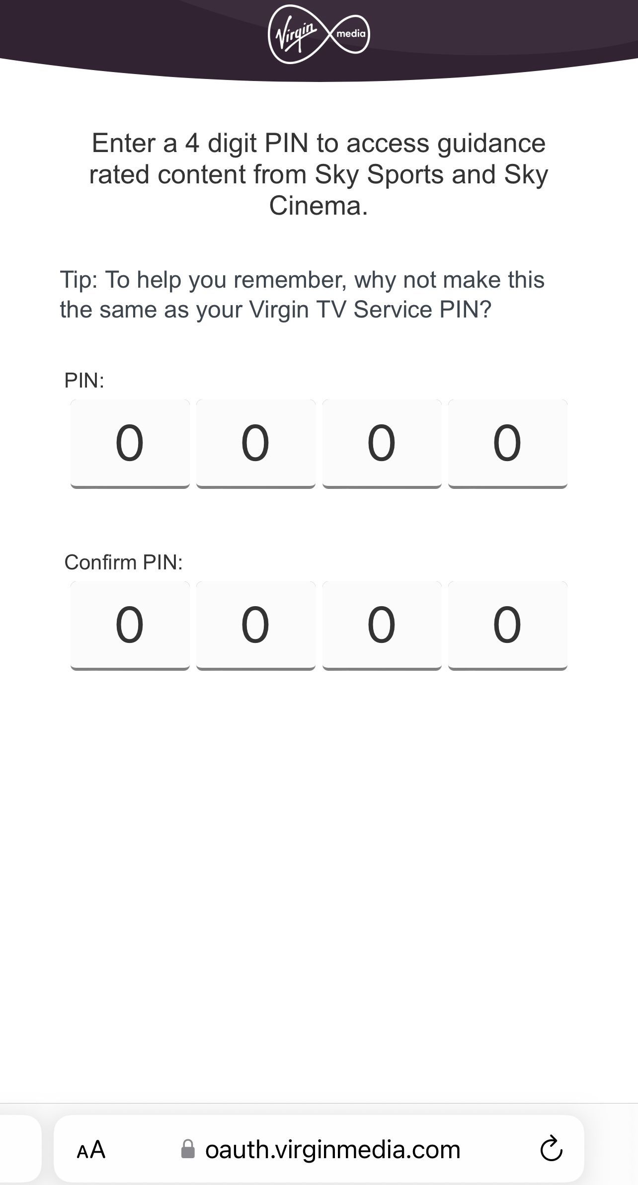 Sky sports login issue | Virgin Media Community - 5452227