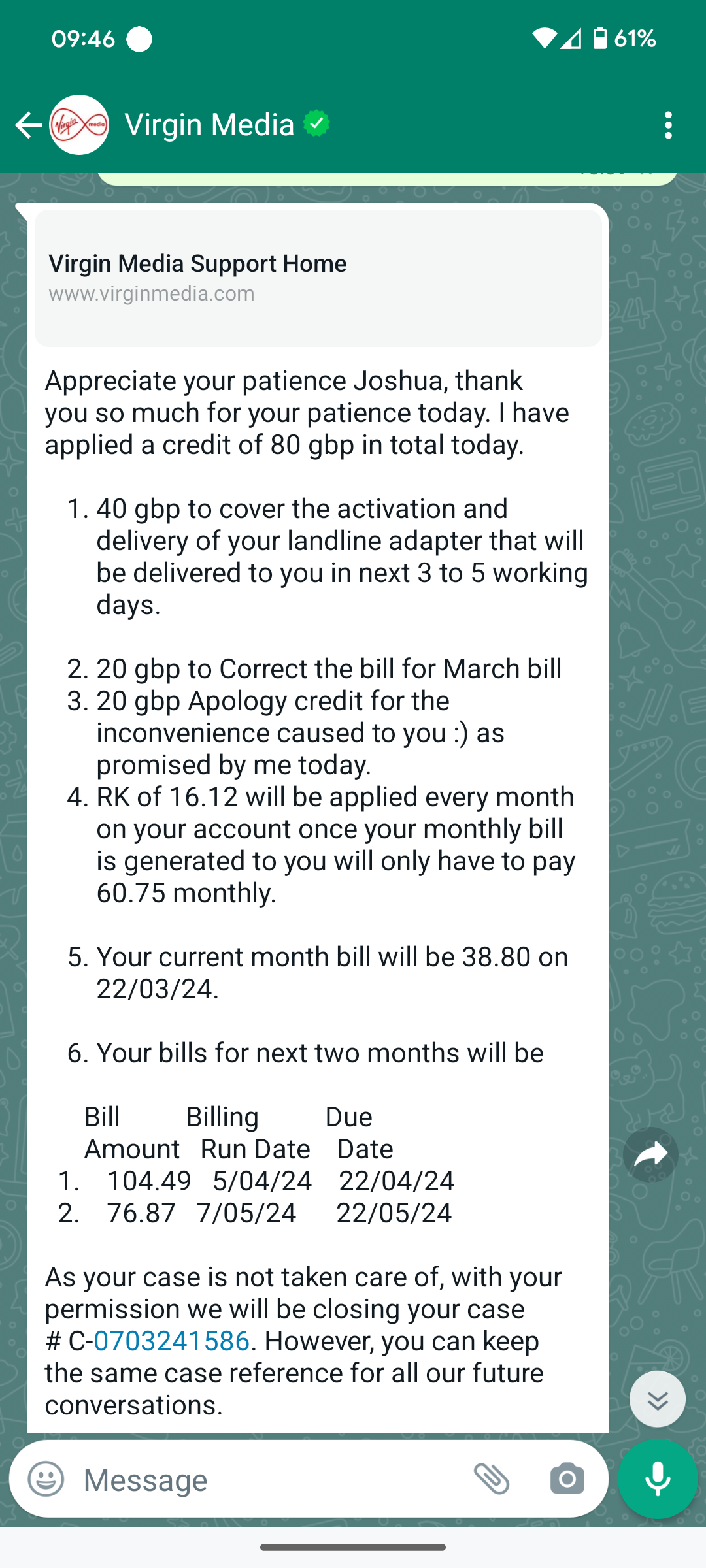 Billing issue and adaptor not arrived | Virgin Media Community - 5499819