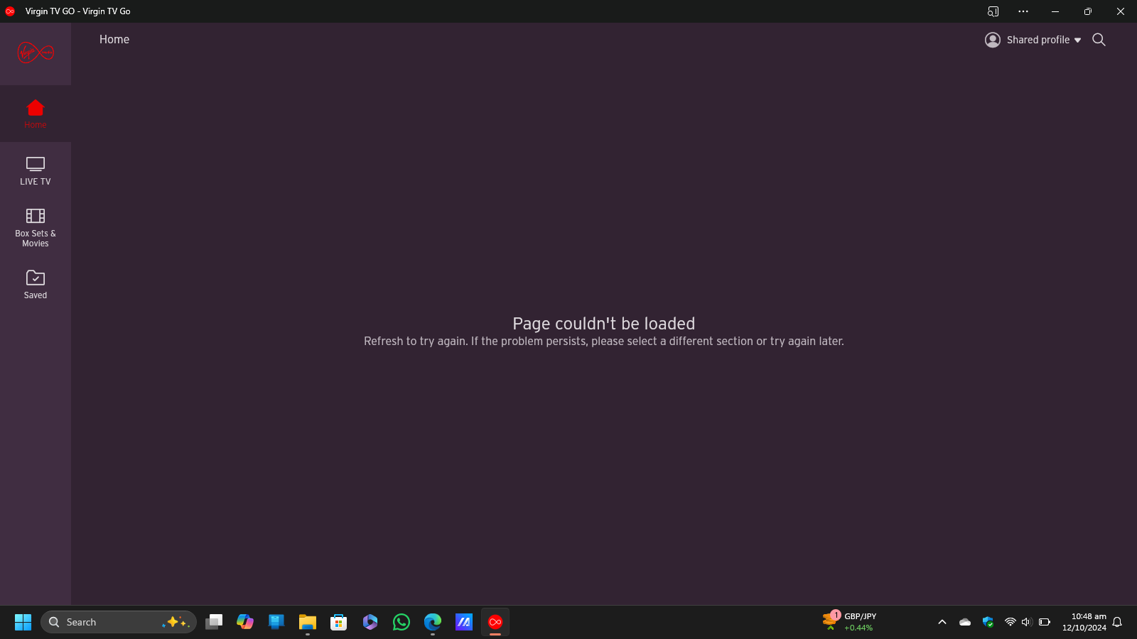 Virgin TV go app using laptop | Virgin Media Community - 5576426