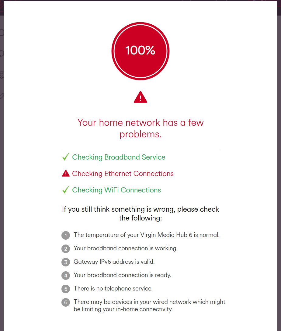 Hub 6 issue with connectivity - Checking Ethernet Connections | Virgin ...