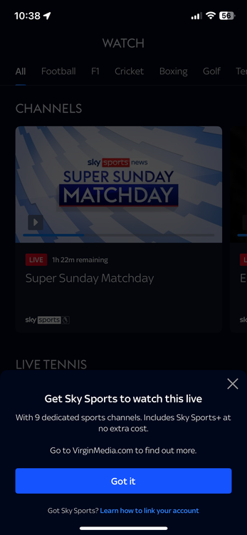 Sky sports subscription not working on Sky sports app through virgin media | Virgin Media ...