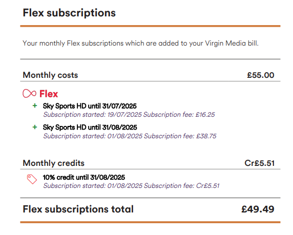 Duplicate billing for Sky Sports flex | Virgin Media Community - 5658338