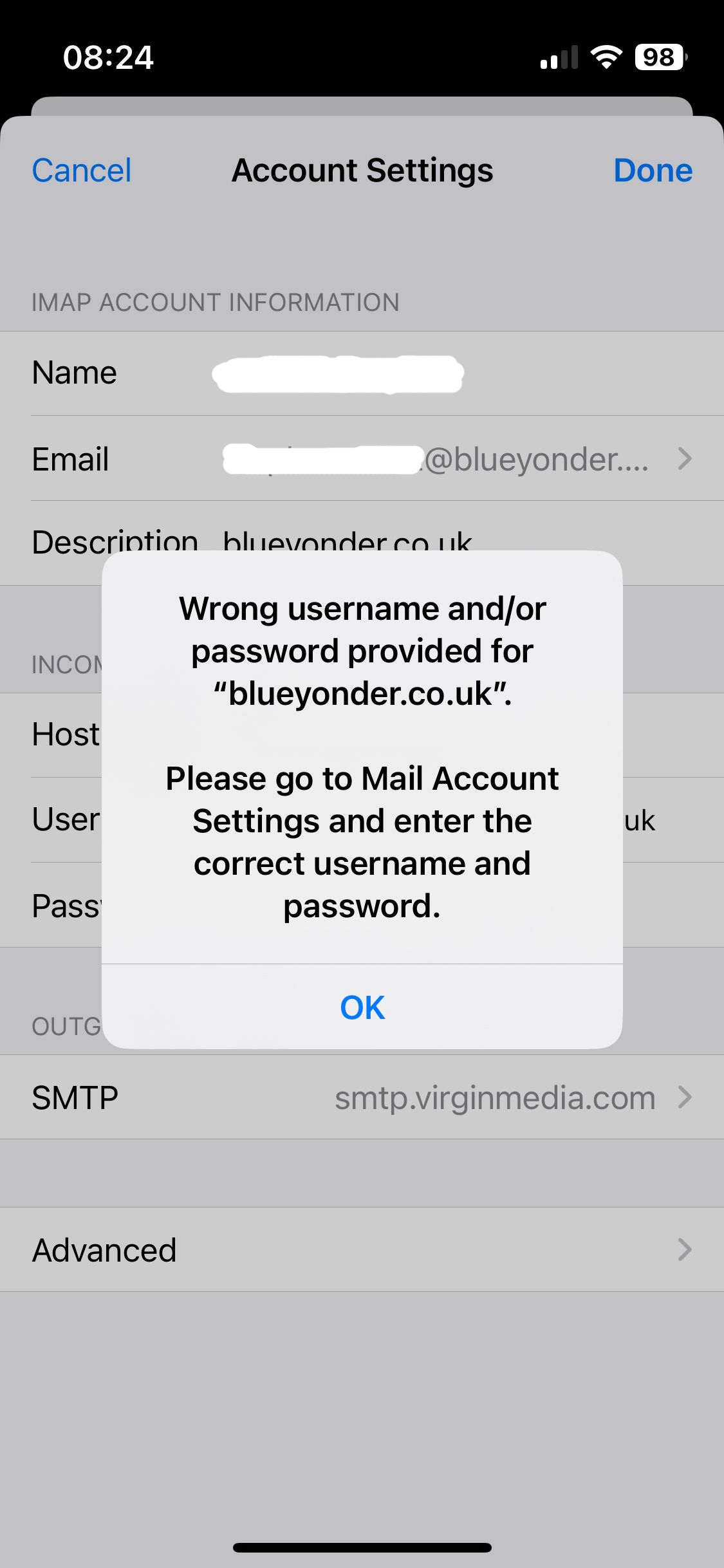 Unable to access Virgin Media email through apps | Virgin Media Community - 5652166